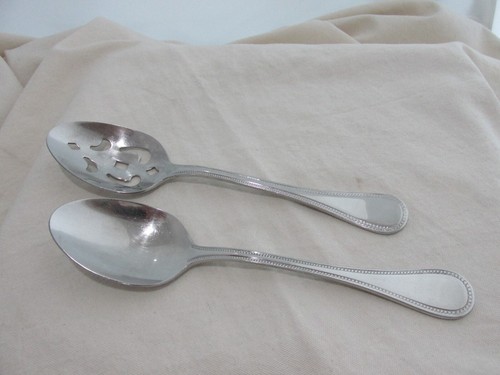 Cambridge Flatware 18/8 Stainless Serving Spoons Dotted Roped Slotted ...