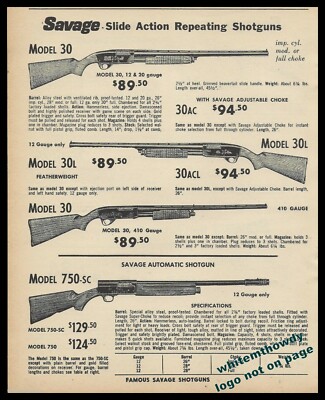 1963 Savage Model 30 12, 20, 410 gauge, 30L, 750-SC Shotgun AD | eBay