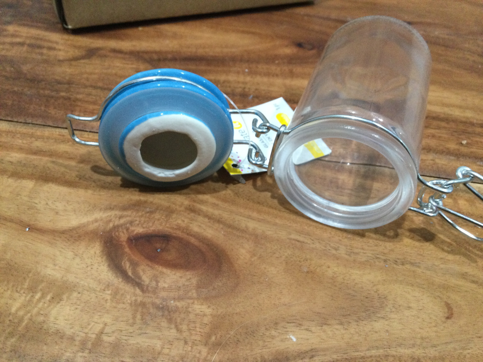 3 Celebrate it Glass Spice mini Jars with blue Clasp Ceramic Lid 3.25 ...