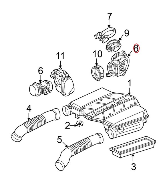 00-10 Mercedes-Benz E500 Engine Motor MAF Sensor Air Duct Housing ...
