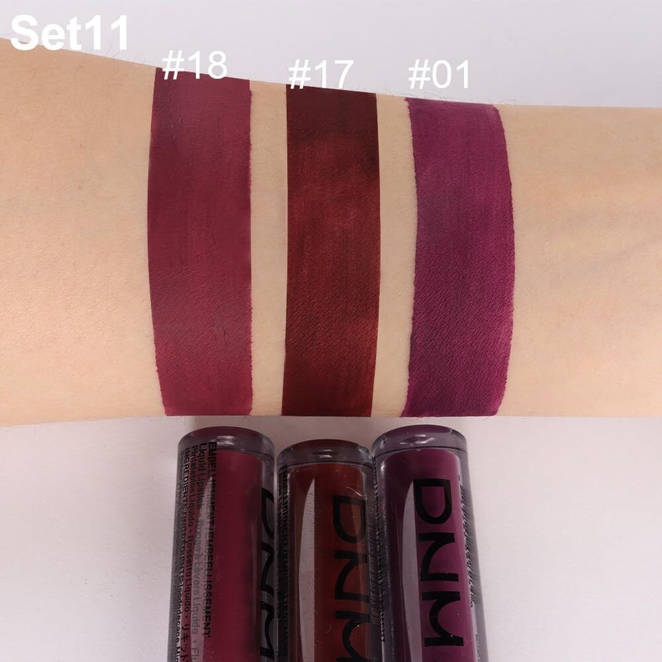 evpct DNM 3Pcs Dark Red Purple Plum Matte Liquid Lipstick Lip Stain ...