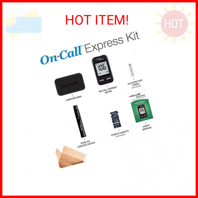 On Call Express Diabetes Testing Kit- Blood Glucose Meter, 10 Blood ...