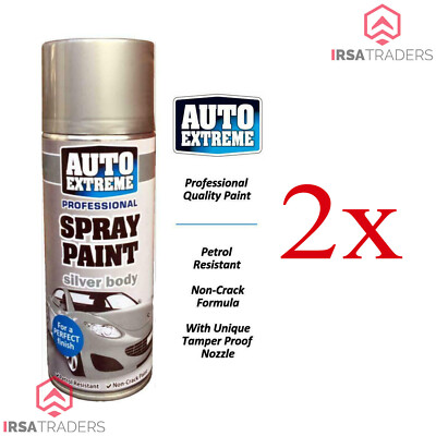 2x Auto Extreme Silver Body Spray Paint Gloss Finish Aerosol Can Metal ...