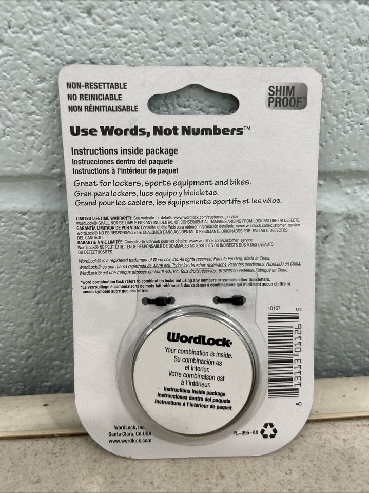 WordLock 3-Letter Text Word Combination Lock Hardened Steel Shim Proof ...