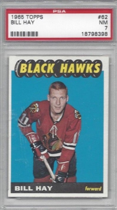 1965 Topps hockey card 62 Bill Hay Chicago Blackhawks graded PSA 7 Hall ...