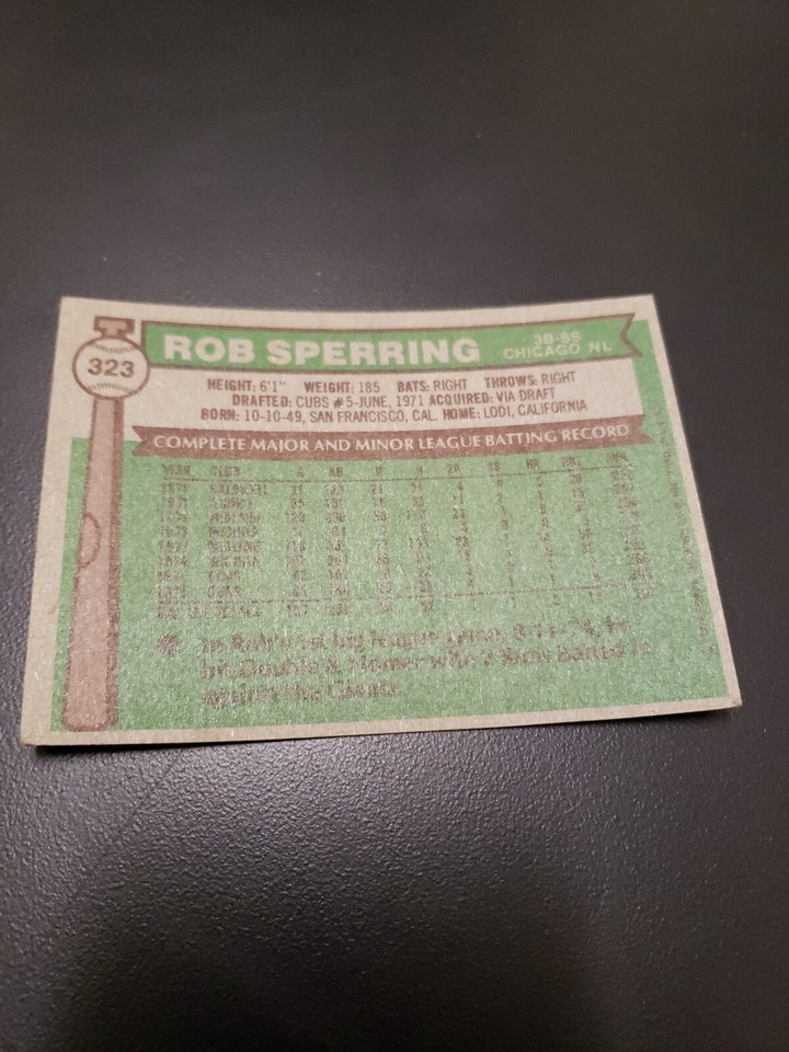 1976 Topps #323 Rob Sperring RC Rookie Chicago Cubs MLB Baseball ...
