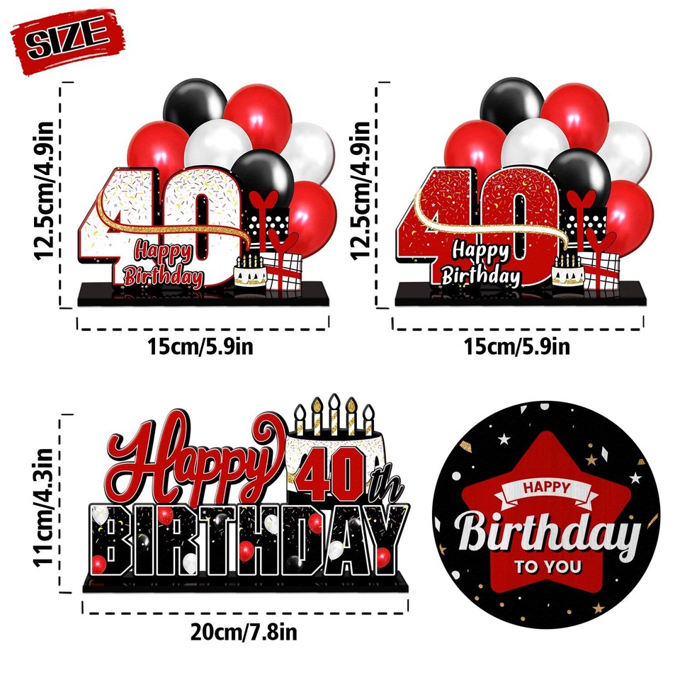 Happy 40th Birthday Red Acrylic Table Topper Centerpieces Set - Cheers ...