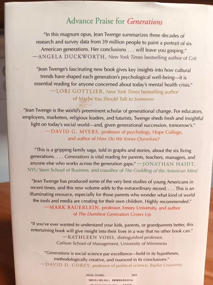 Generations The Real Differences Hardcover Book Jean M. Twenge PhD | eBay