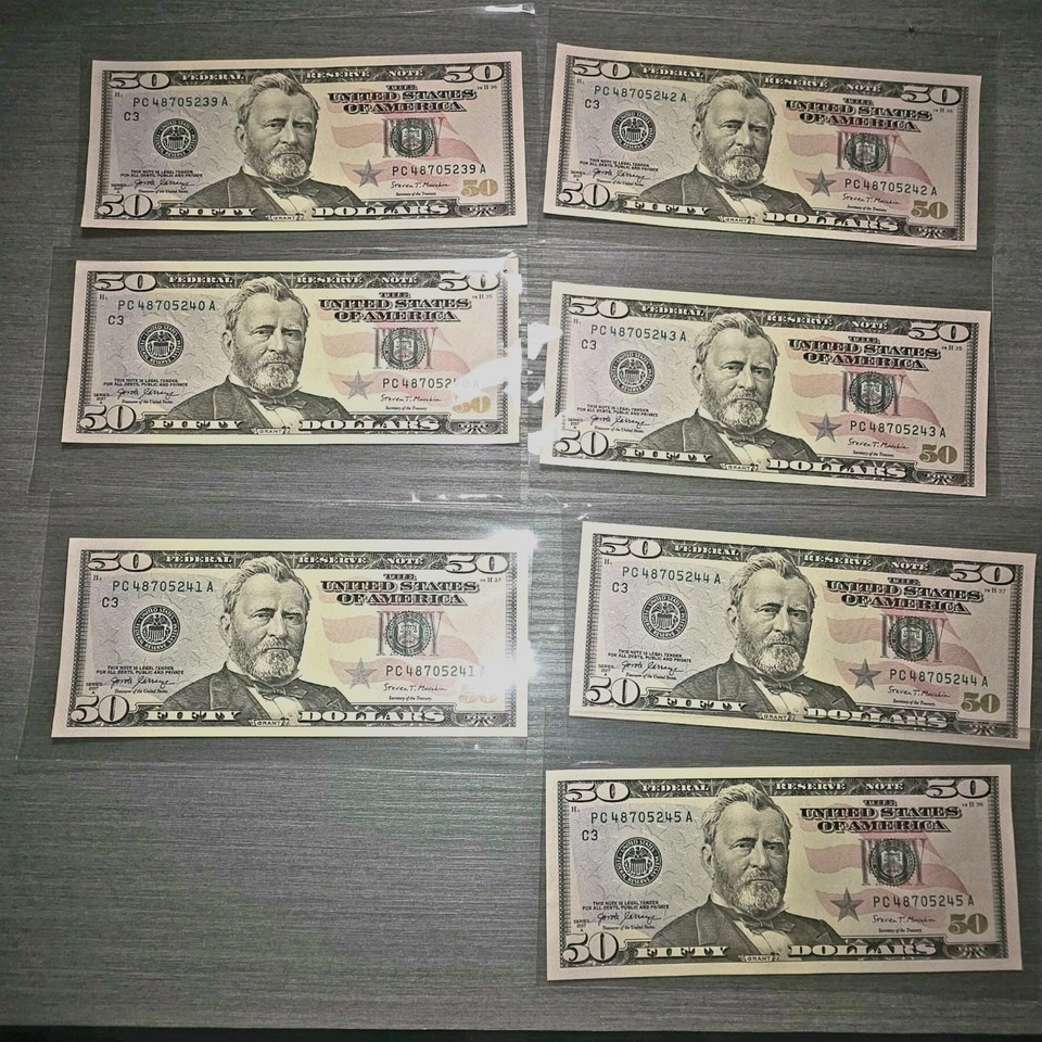 7 UNCIRCULATED 2017A $50 Dollar Bills With Sequential Serial Numbers ...