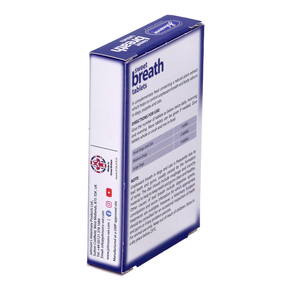 JOHNSONS SWEET BREATH TABLETS DOGS & CATS FRESH BREATH & BODY ODOUR 30 ...