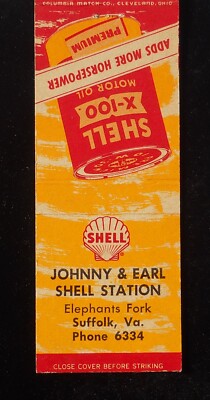 1940s GAS Johnny & Earl Shell Station X-100 Motor Oil Elephants Fork ...