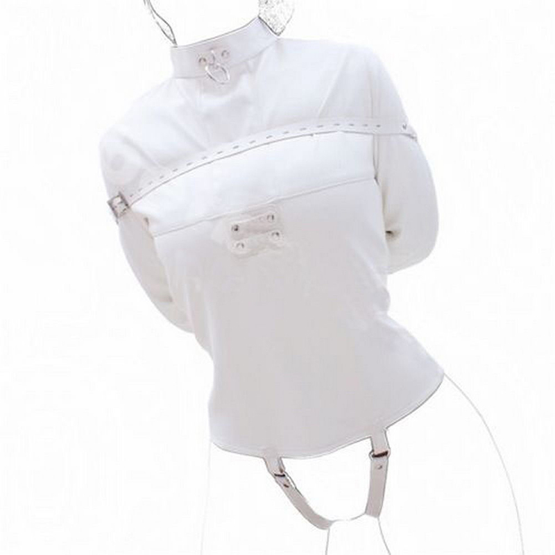 White Asylum Straight Jacket Costume S/M L/XL BODY HARNESS Restraint ...