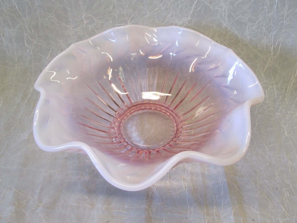 Fenton Glass PINK OPALESCENT Ruffled Open Compote Bowl Leaf Pattern 11. ...