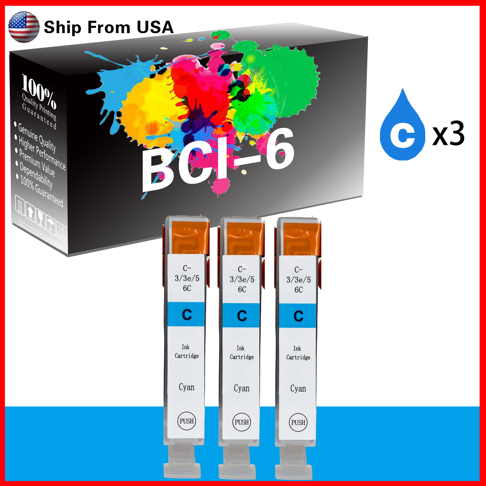 3PK BCI6 BCI-6 Ink Cartridge for PIXMA iP3000 MP960 Printer(Cyan) | eBay