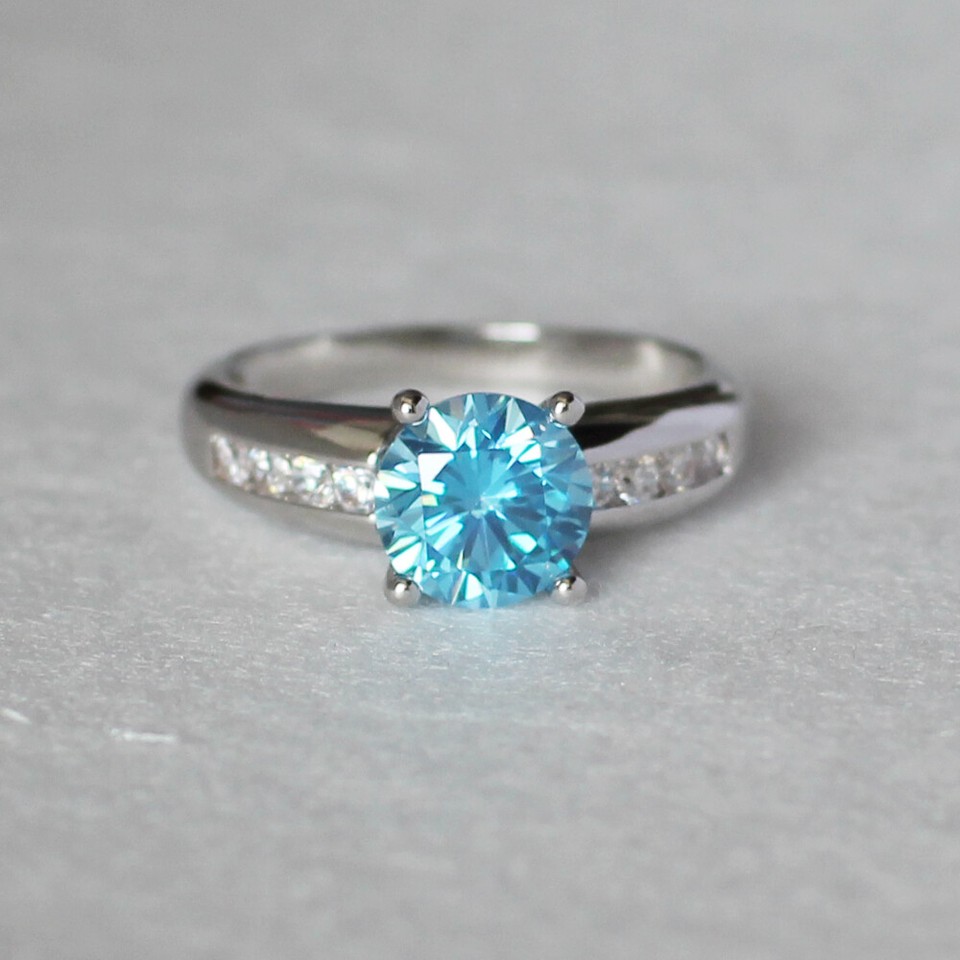 8mm Round Stone Classic Lady Engagement Ring S925 Sterling Silver Band ...