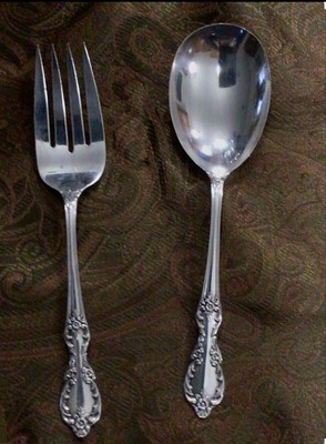 Wm Rodgers Grand Elegance Silverplate Serving Fork & Spoon 9" | eBay