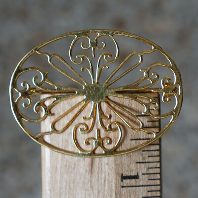 Womens Gold Tone Metal Brooch - Round Thin Flat Mandala Outline Oval ...