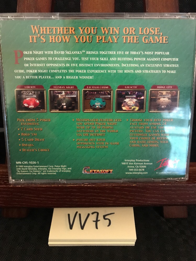 Poker Night w/ David Sklansky PC CD card games! Hold'em Stud Omaha Draw ...