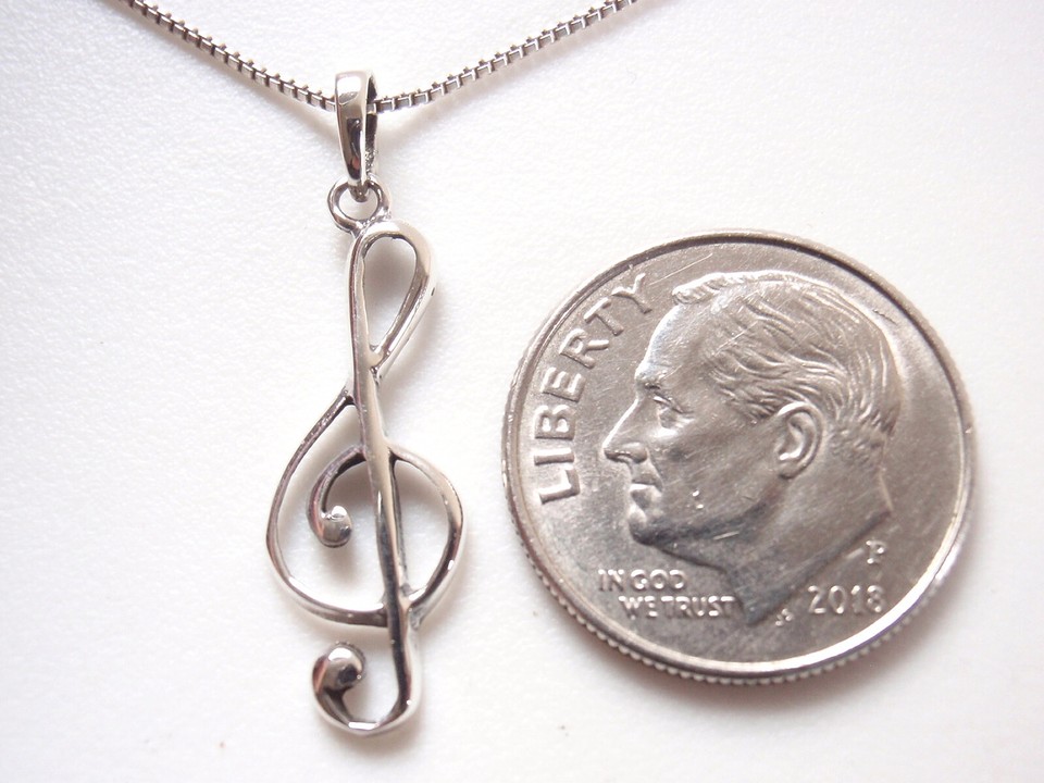 Small Treble Clef 925 Sterling Silver Pendant composition music song ...