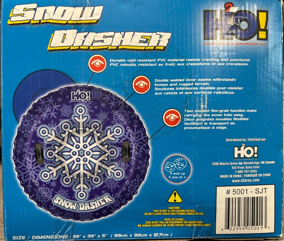 Snow Dasher Inflatable H2O Snow Tube Portable 39" Sled Heavy Duty | eBay