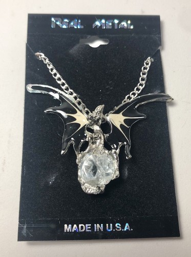 Real Metal Jewelry Dragon Holding Crystal Ball Gothic Occult Silver ...