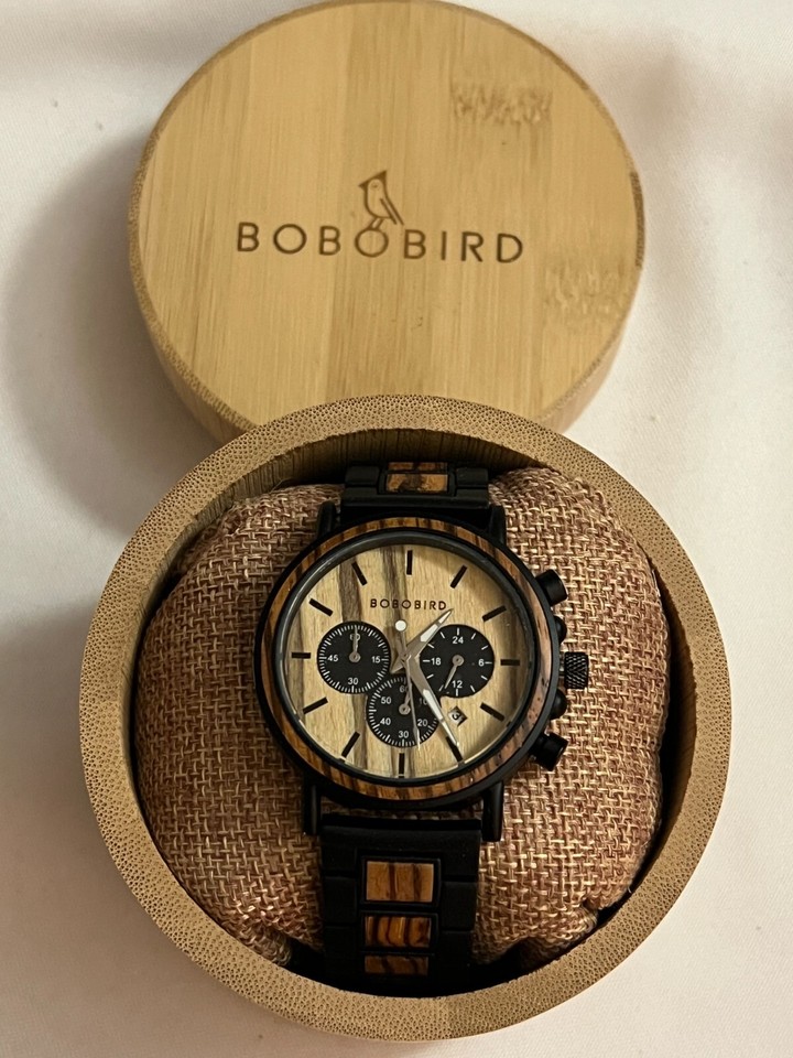 BOBO BIRD Men's Luxury Watch Wood & Stainless Steel Chronograph New ...