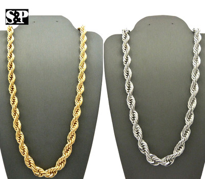 MEN'S HIP HOP RAPPER'S GOLD & SILVER PT ROPE CHAIN 8mm 24", 30" BLING ...