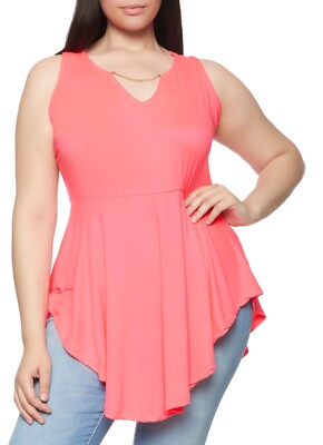 Plus Size Peach/Fuchsia Notch Neck Keyhole Sleeveless Top. Size 3XL ...