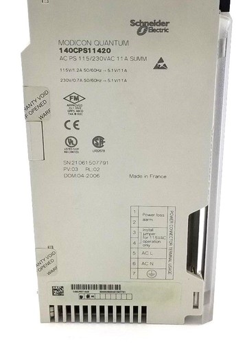 SCHNEIDER MODICON QUANTUM 140-CPS-114-20 PV:03 RL:02 AC POWER SUPPLY ...