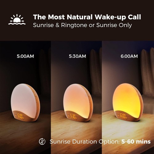 REACHER Wood Grain Sunrise Alarm Clock and Sound Machine Nightlight ...