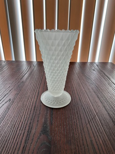 Glass Vase Frosted White Diamond Pattern Vintage Made In USA Table ...
