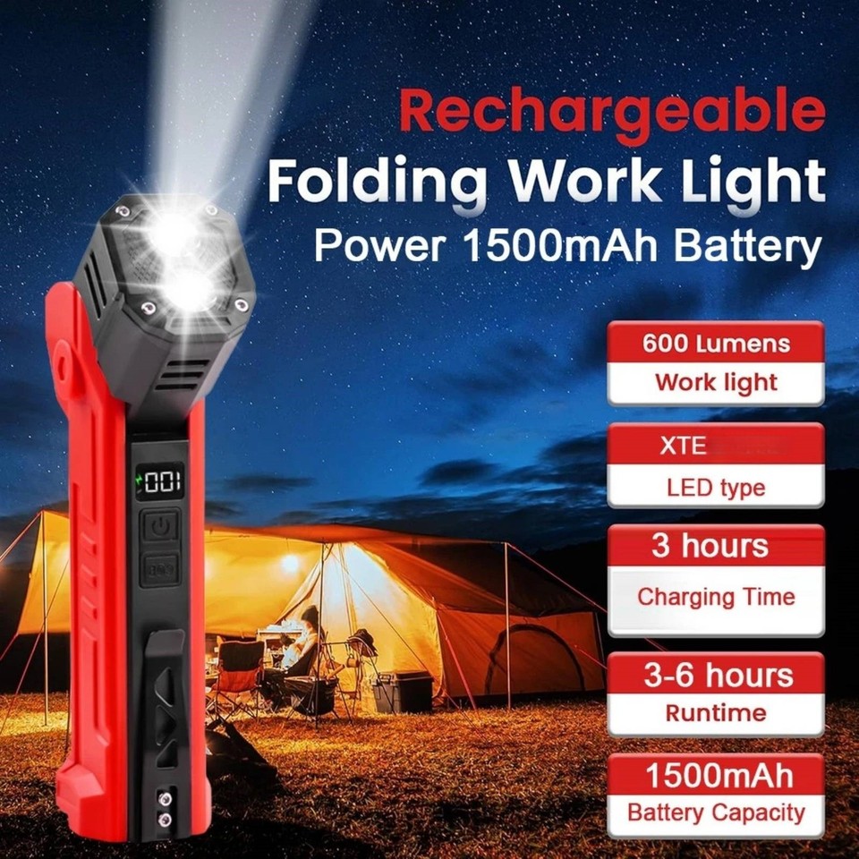 USB Rechargeable LED Work Light 600LM Magnetic Base Portable Flashlight ...