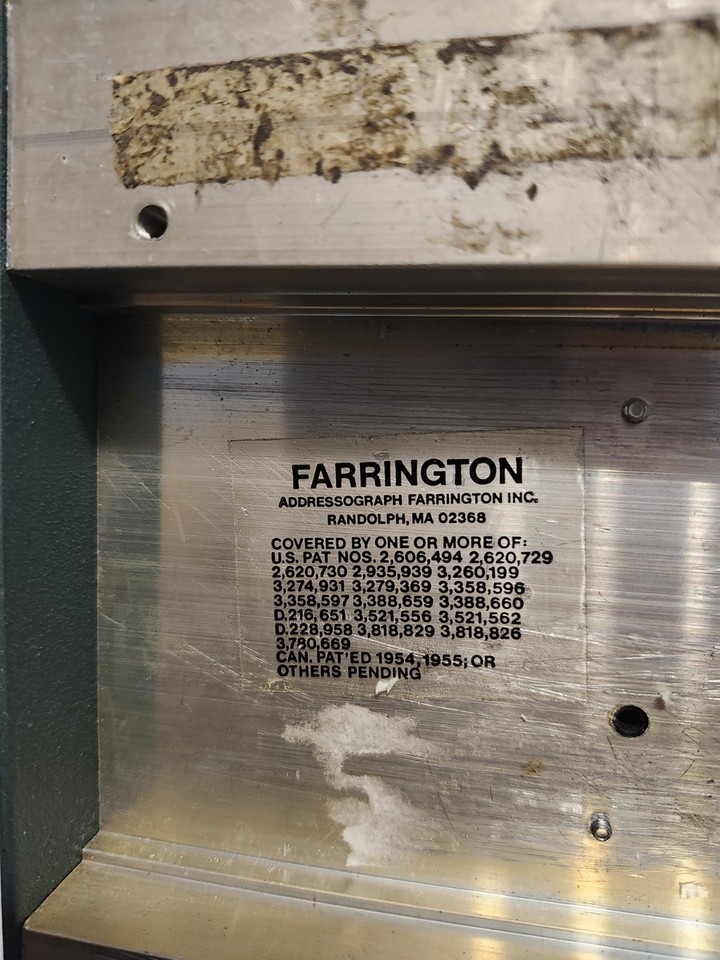 Vintage Addressograph Farrington Metal Address Plate Embosser Made USA ...
