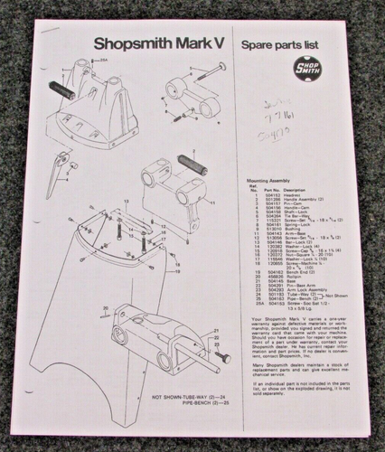 1979 SHOPSMITH MARK V SPARE PARTS LIST | eBay