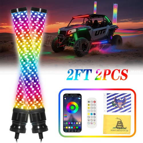 Pair 2FT Spiral LED Fat Whip Light Antenna RGB Chasing For Can-am X3 ...