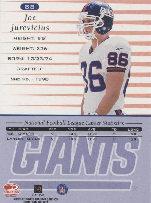 1999 Donruss Joe Jurevicius #88 for sale | eBay