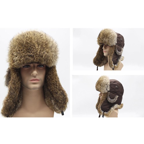 Winter Warm Real Rabbit Fur Ushanka Trapper Hat Earflap Ski Cap Russian ...