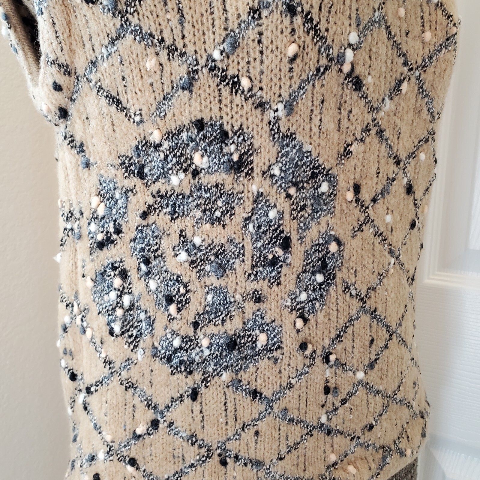 AUTH "COCO" CHANEL TAN/MULTI KNIT BOULCE WOOL BLEND COWLNECK CAMELIA ...