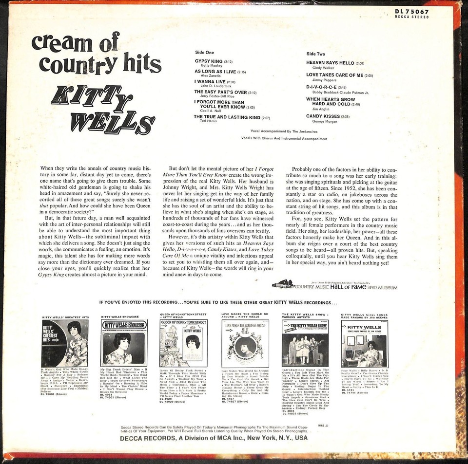 LP Kitty Wells Cream of Country Hits Vinyl Record Used | eBay