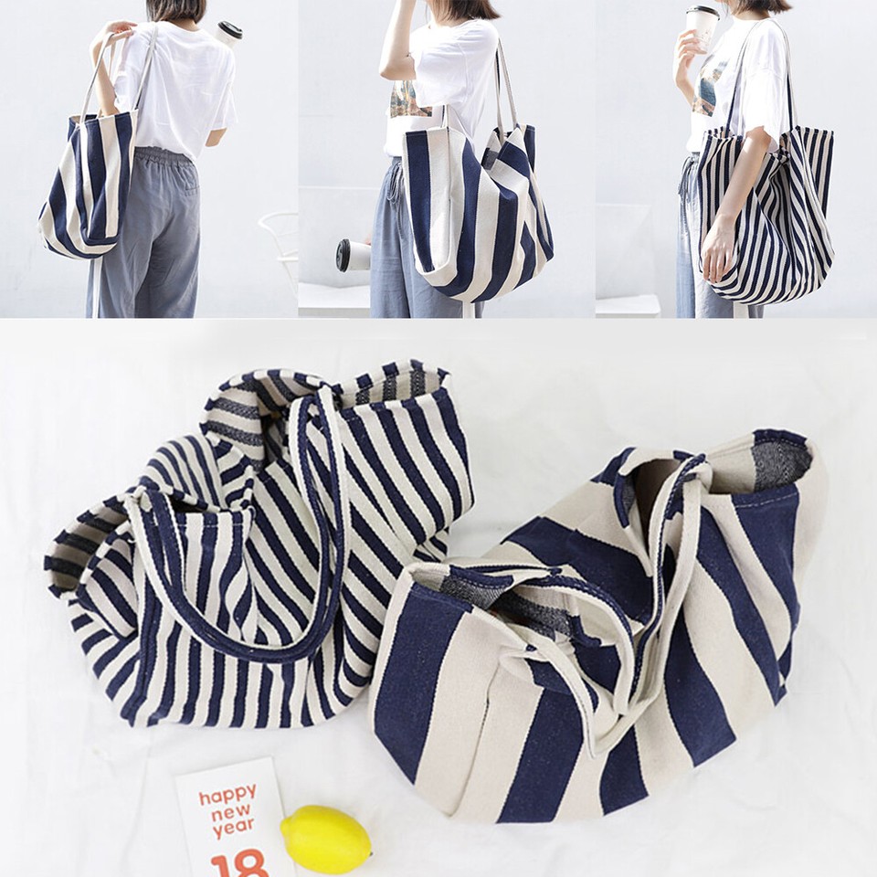 Large-capacity Handbag Striped Canvas Bag Shoulder Bag Messenger Tote ...