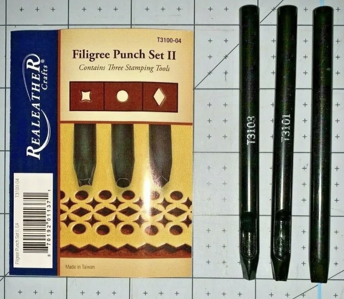 Realeather Filigree Punch Set II 2 T3100-04 Stamp Tool Leather Diamond ...