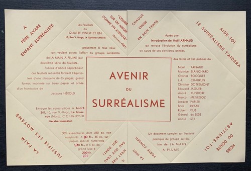 SURREALISME MAIN A PLUME AVENIR DU SURREALISME BULLETIN DE PARUTION ...