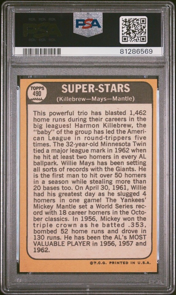 1968 Topps Super Stars PSA 8 Mickey Mantle Willie Mays Harmon Killebrew ...