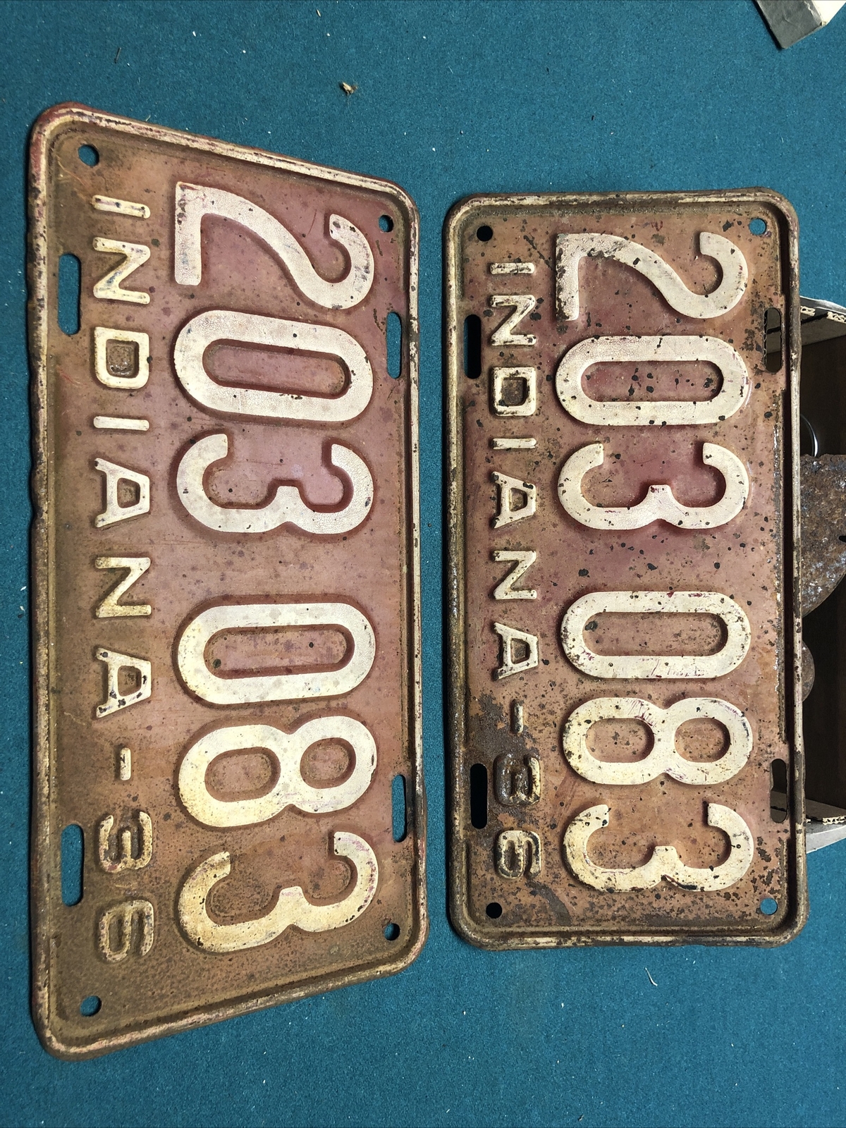 pair of Indiana 1936 License Plate # 203 083 original paint | eBay