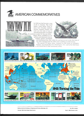 WWII 1943 World War 2 Map 29c Stamp Sheet USPS American Commemoratives ...