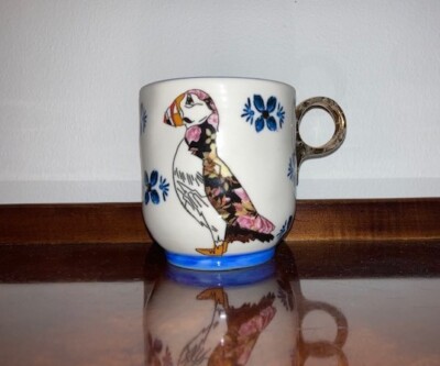 Anthropologie Plumology Lee Page Hanson Gold Handle Puffin Mug | eBay