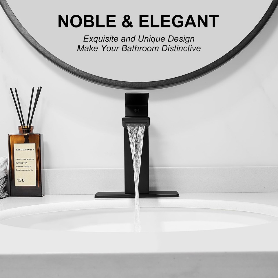 Matte Black Bathroom Faucets Set with Pop Up Drain Single Handle ...