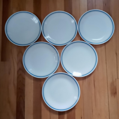 Lot of 6 Corelle Dinner Plates Indigo White W/ Gray & Blue Stripe USA ...