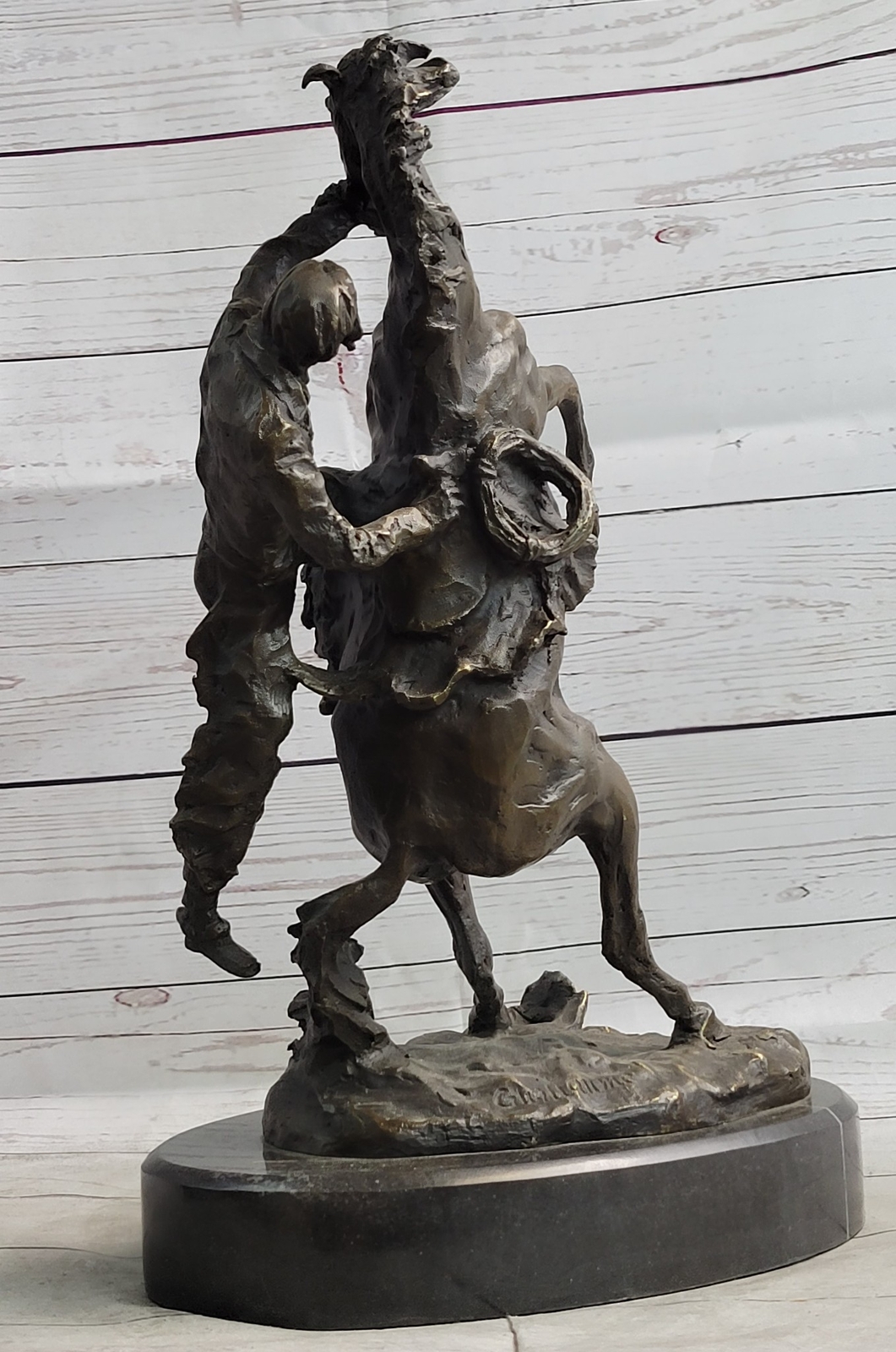 Cowboy Bucked off Rearing Horse Bronze Sculpture Statue Country Western ...