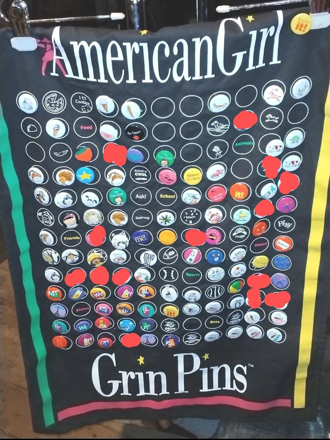 VTG Mid 90's American Girl Grin Pin Buttons (92) & Display Banner (1 ...